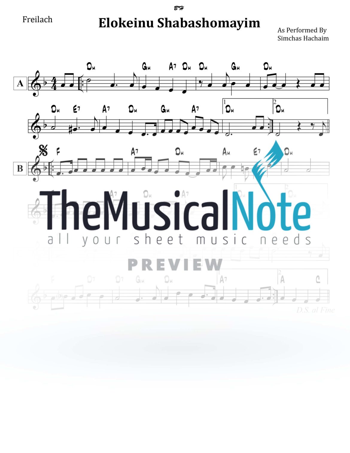 Elokeinu Shabashomayim – Simchas Hachaim – Themusicalnote.com
