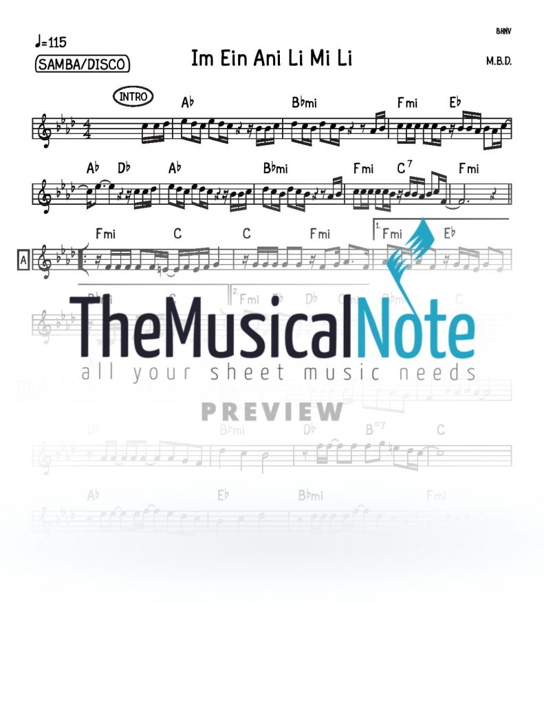Im Ein Ani Li Mi Li Samba – MBD – Themusicalnote.com